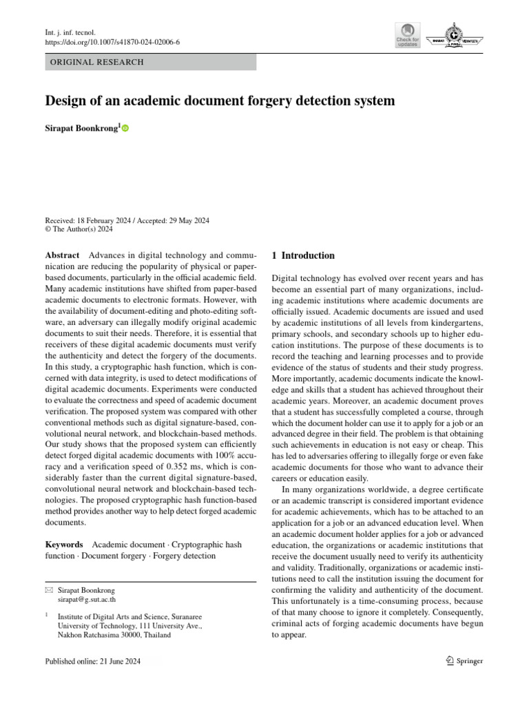 Document Forgery Detcttion System | PDF | Cryptography | Authentication