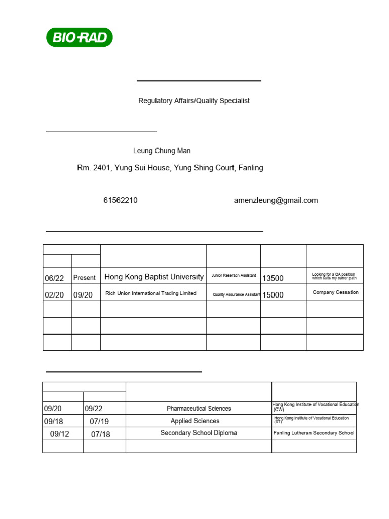 HK Employment Application Form V4may2020 | PDF | Vocational Education