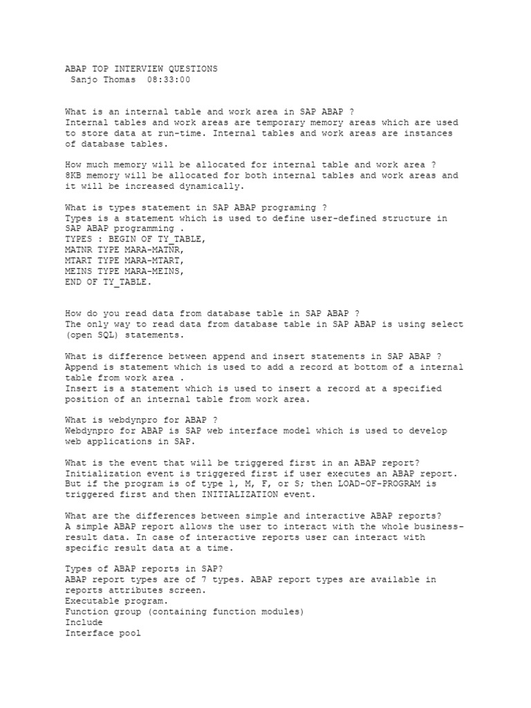 ABAP Top InterviewQuestions | PDF | Database Index | Databases