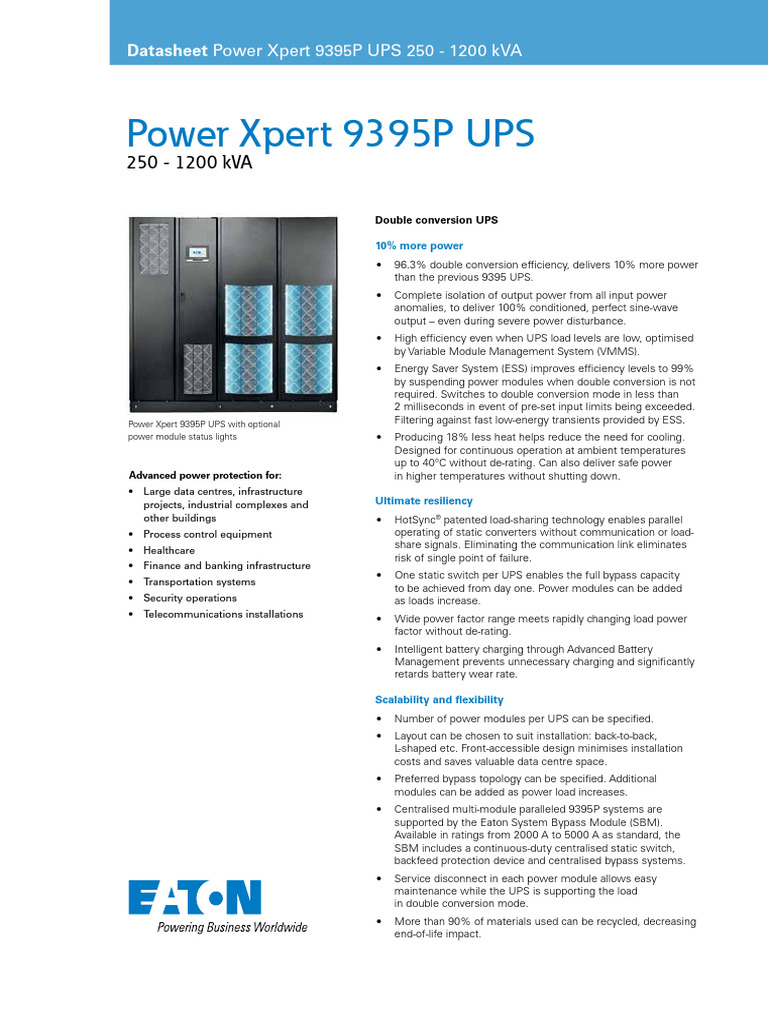Power Xpert 9395P Datasheet | PDF | Electricity | Electric Power
