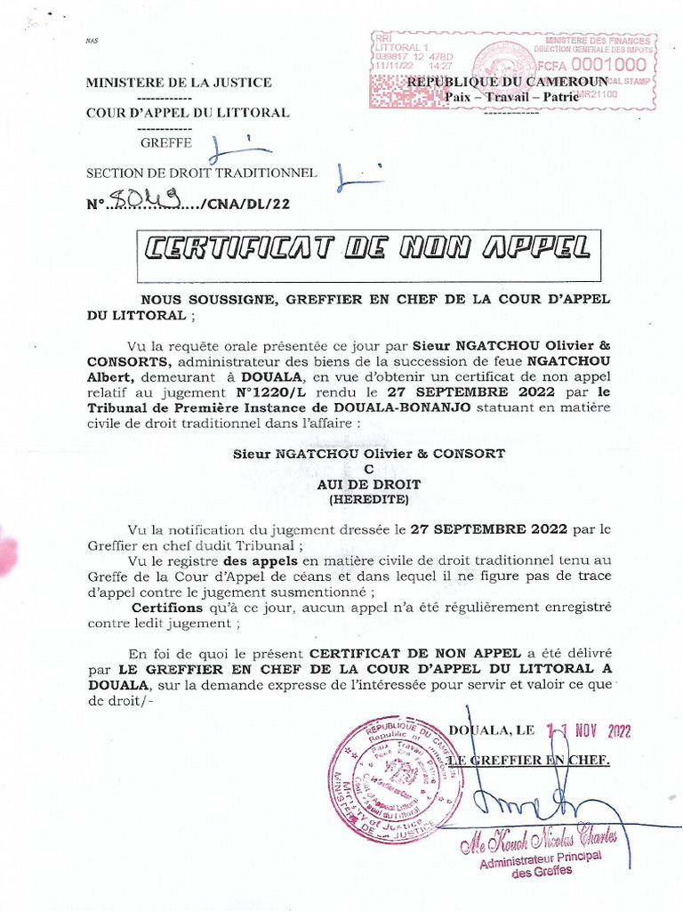 Certificat de Non Appel | PDF