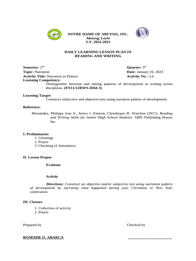 Week 1 Naration Continuation Activity | PDF