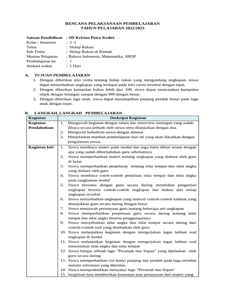 RPP hari ke _ 1 | PDF