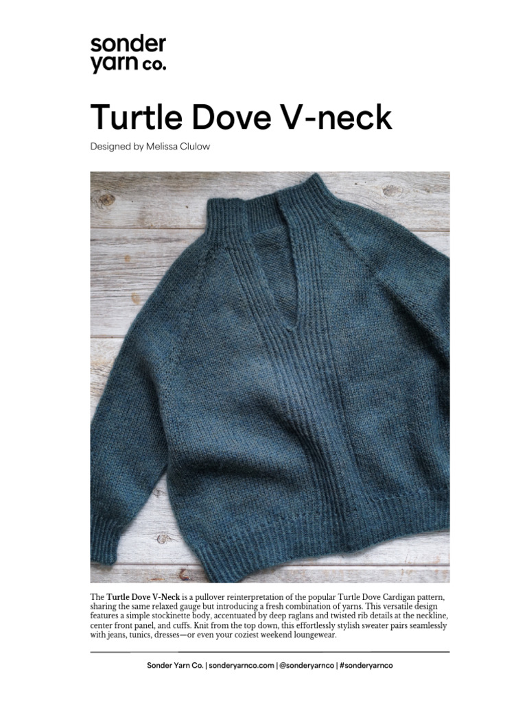 Turtle Dove V-Neck Sweater Pattern | PDF | Knitting | Yarn