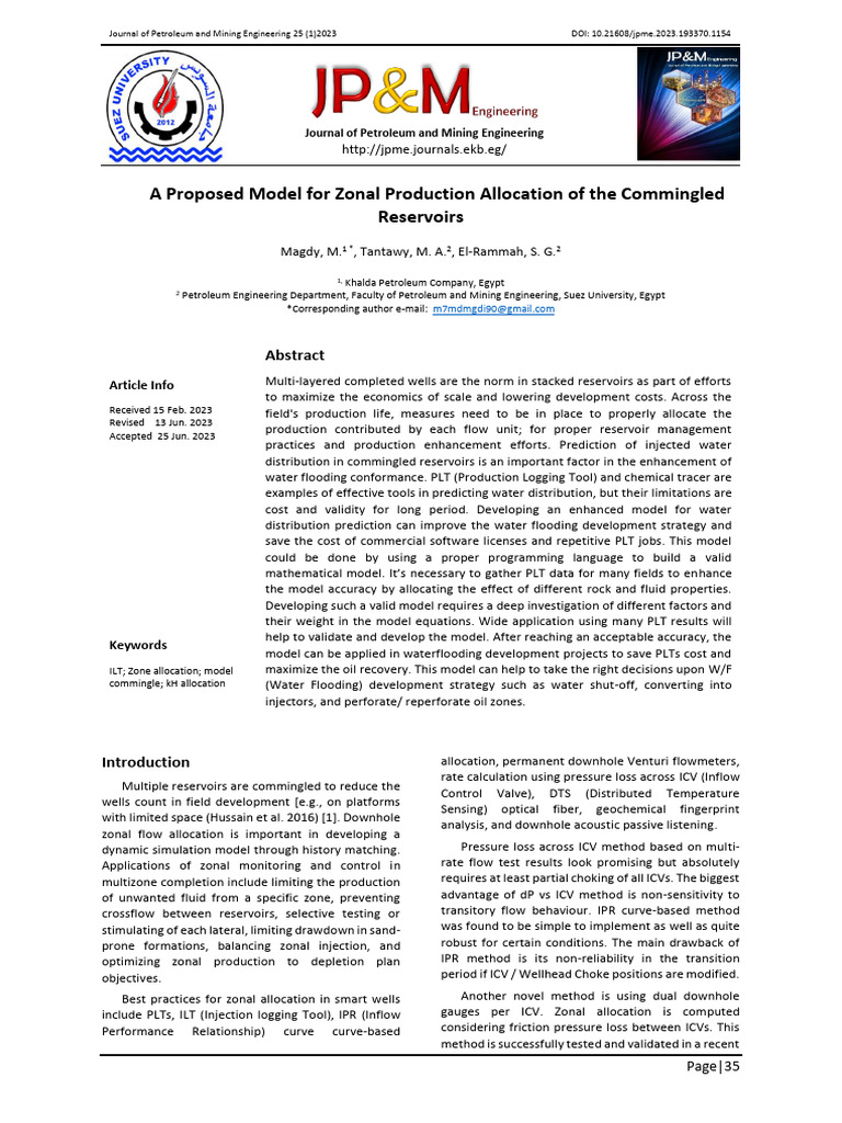 A Proposed Model For Zonal Production Allocation of The Commingled Reservoirs | PDF | Petroleum ...