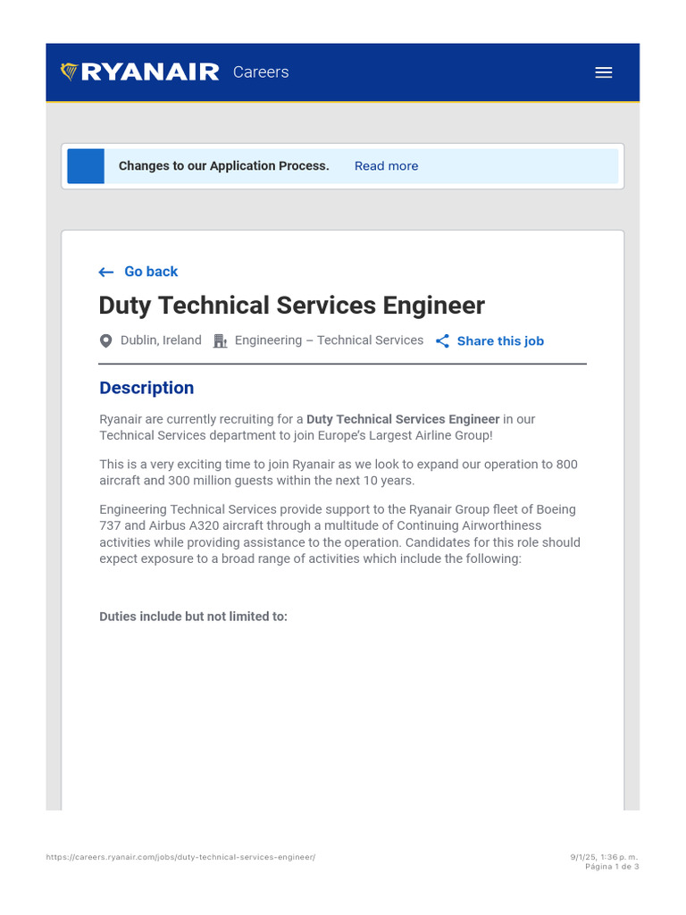 Duty Technical Services Engineer Role | PDF | Aircraft | Aviation