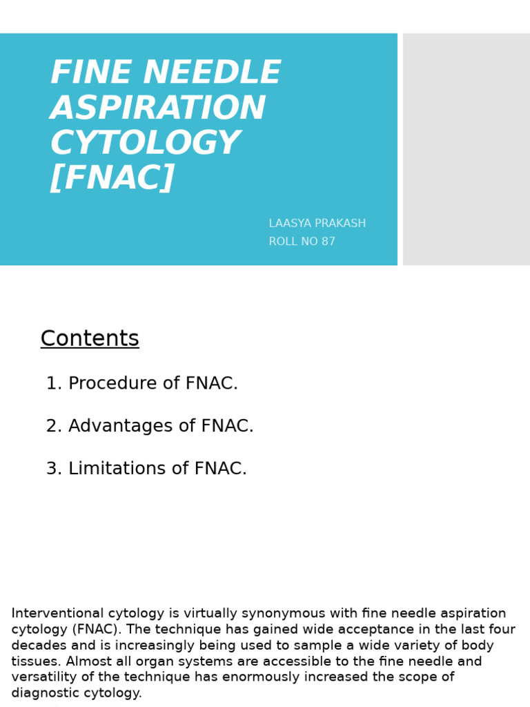 FNAC: Procedure, Advantages, Limitations | PDF | Cytopathology ...