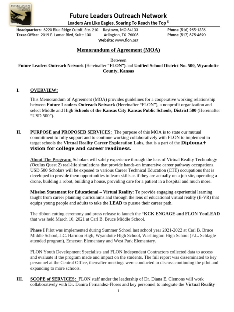 01. MOA for KCKPS and FLON - CTE Virtual Reality - Summer School - FINAL | PDF | Virtual Reality ...