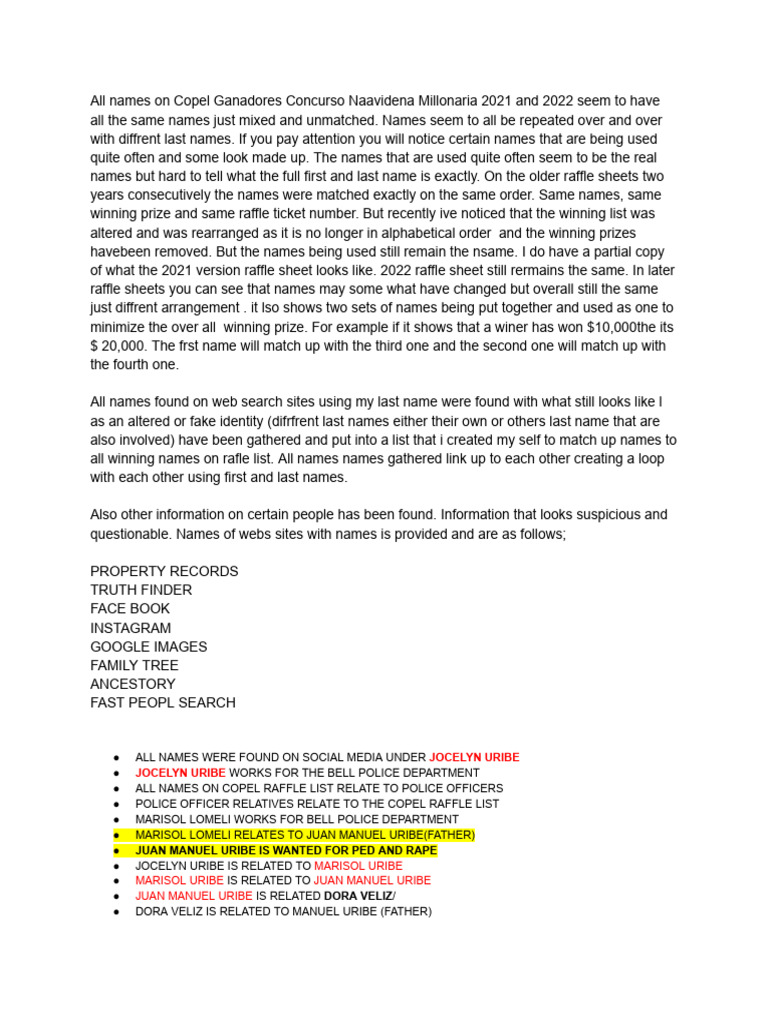 Copel Raffle Names and Identity Issues | PDF | Crimes | Crime & Violence