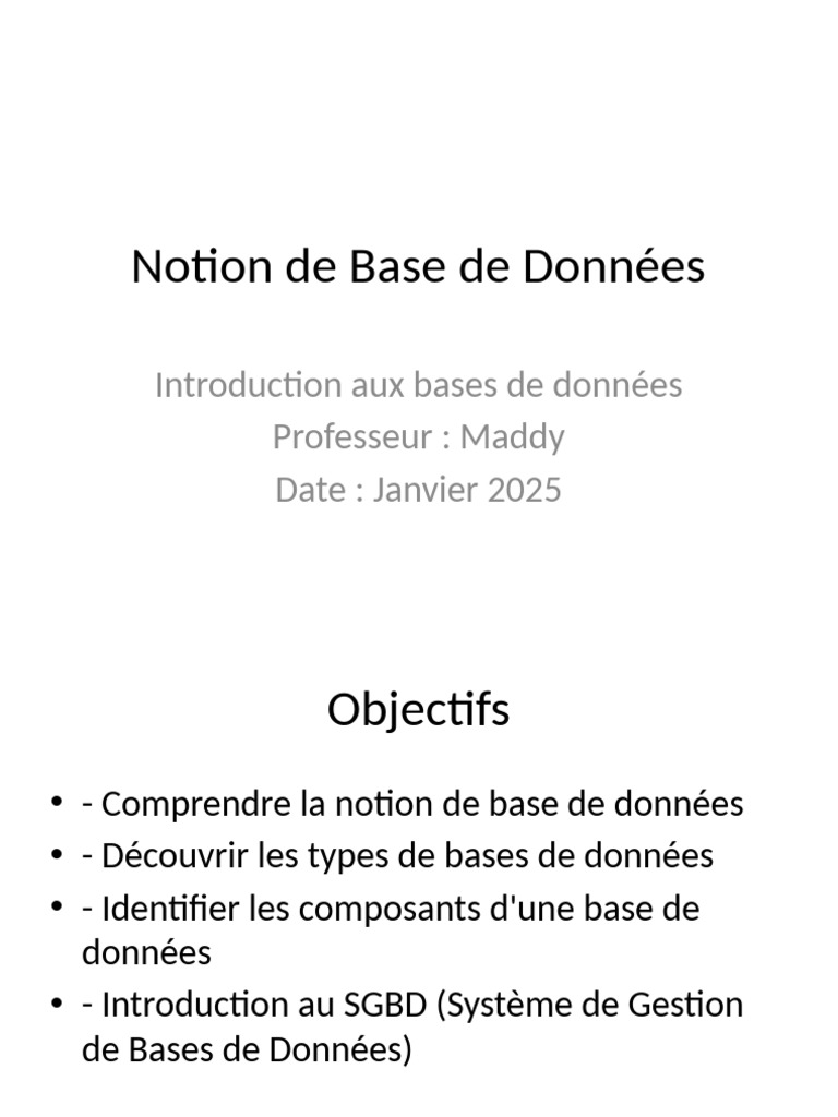 Notion de Base de Donnees 3SI | PDF