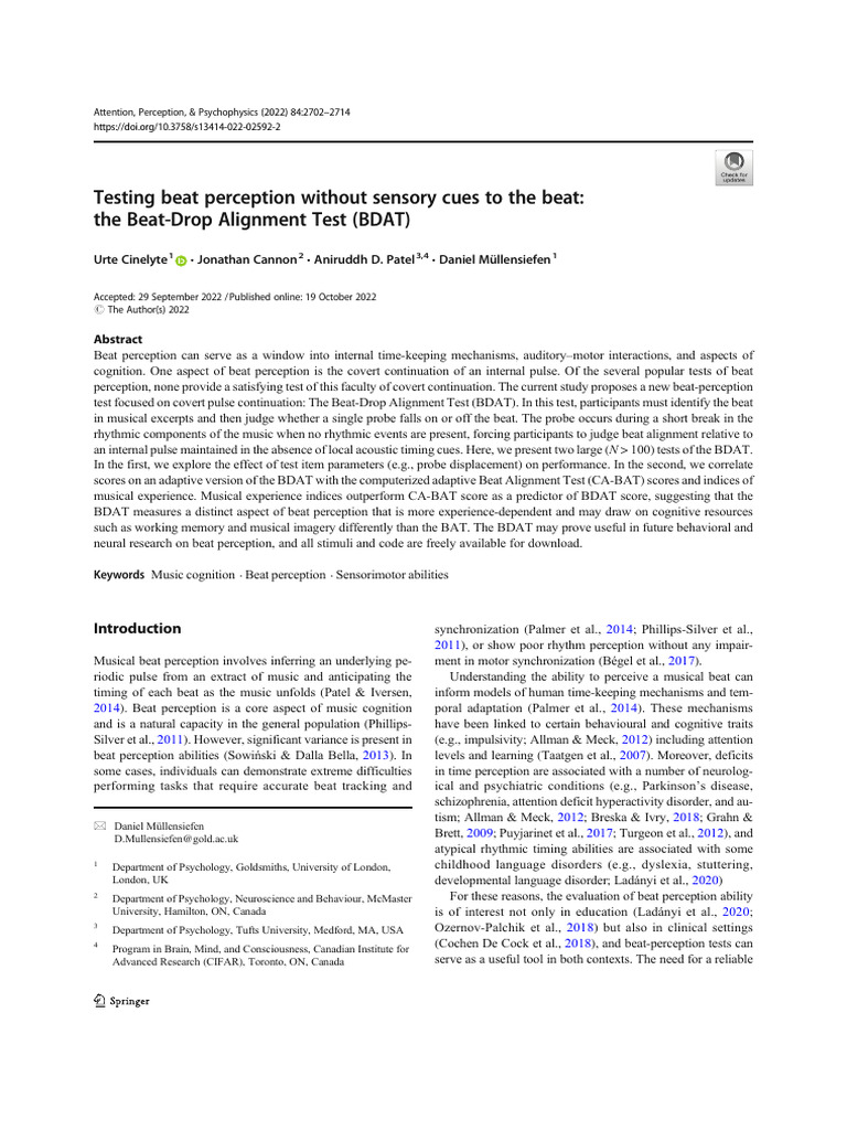 Testing Beat Perception Without Sensory Cues To The Beat - The Beat ...