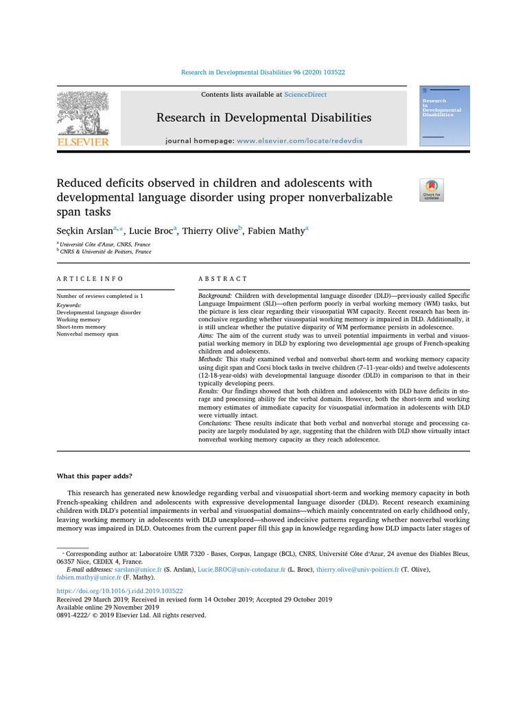 Reduced Deficits Observed in Children and Adolescents With Developmental Language Disorder Using ...