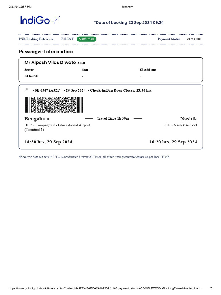 IndiGo Flight Booking Confirmation | PDF | International Airport | Airport
