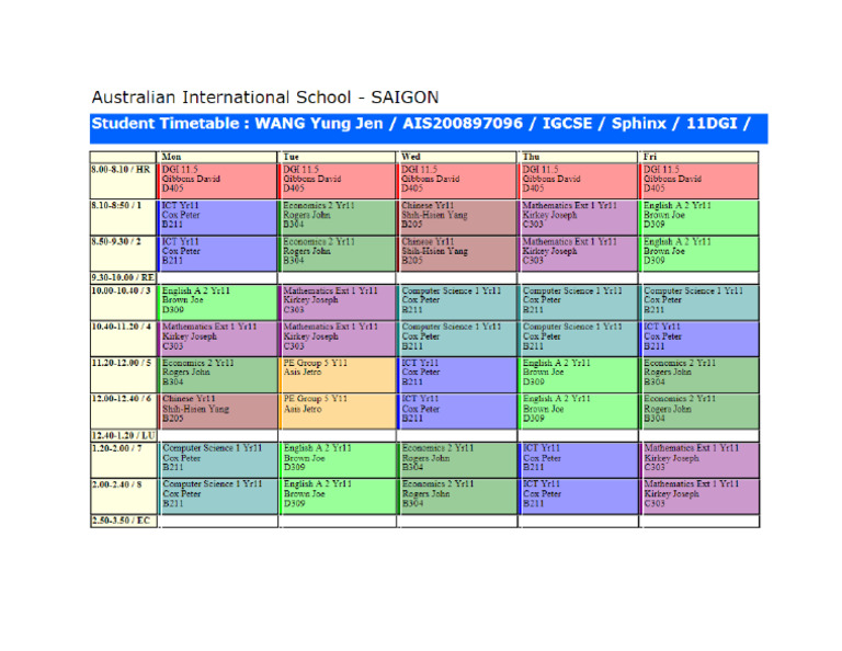 Timetable Y11 | PDF