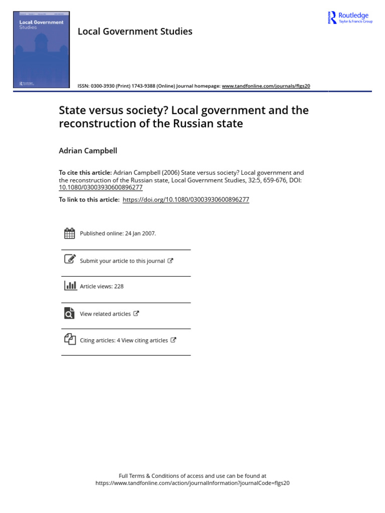Russian Local Govt: State vs Society | PDF | Democracy | Political ...
