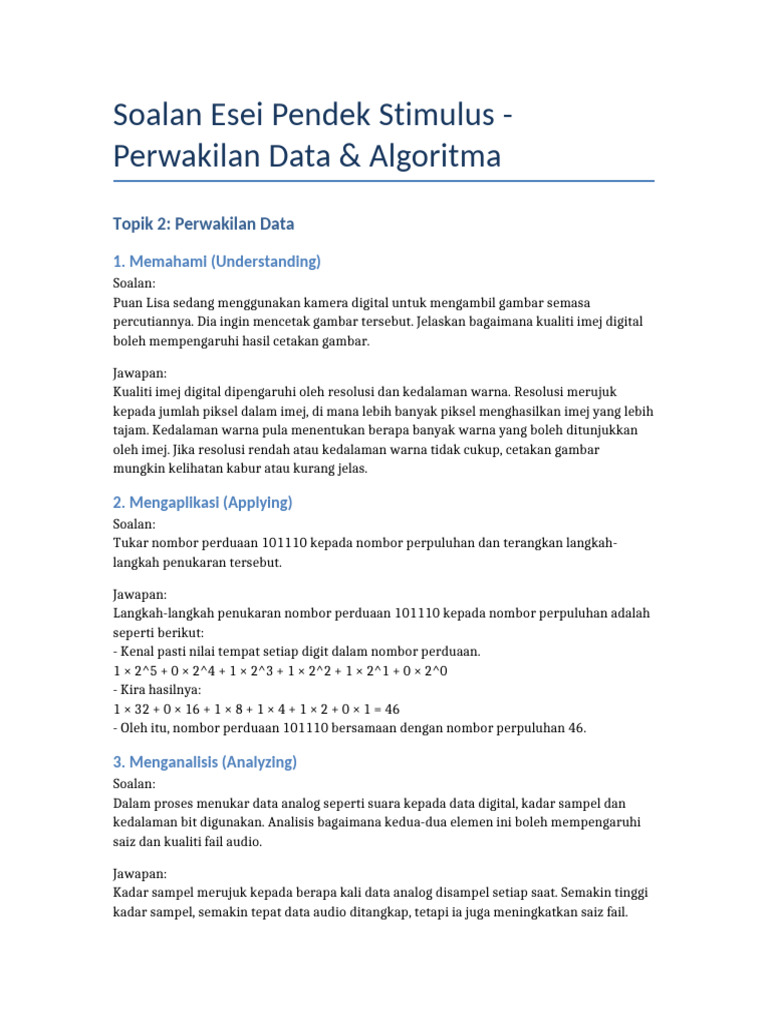 Soalan Esei Perwakilan Data Algoritma | PDF