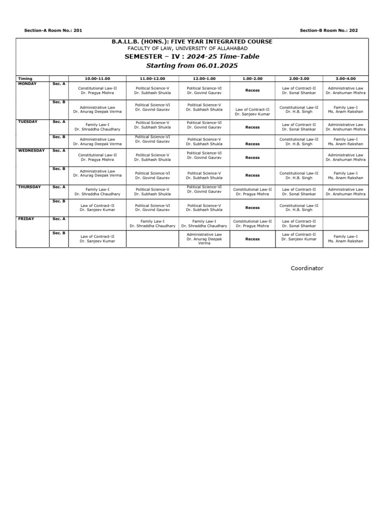 Time table - Sem. IV (2024-25) | PDF