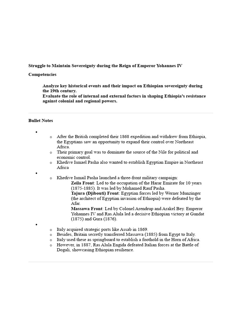 Egyptian Invasion and Yohanis IV | PDF | Ethiopia | Africa