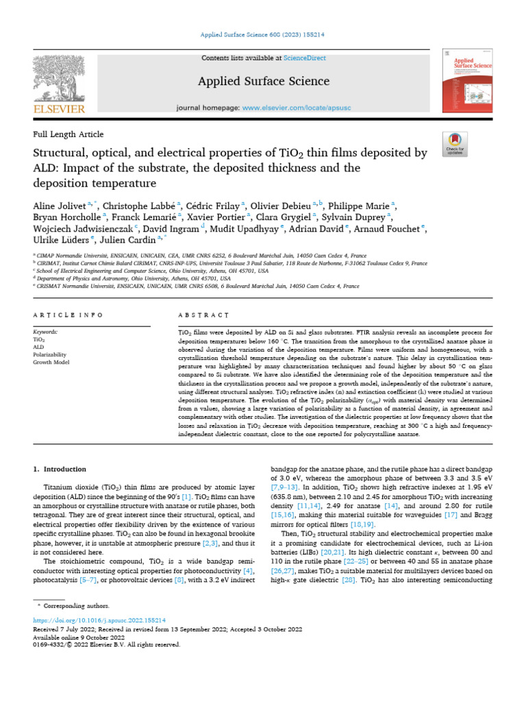 Structural, Optical, And Electrical Properties of TiO2 Thin Films ...