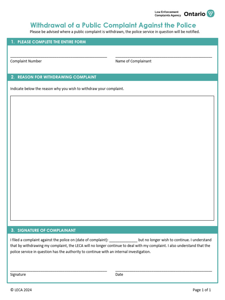 Withdraw Public Complaint Against Police | PDF