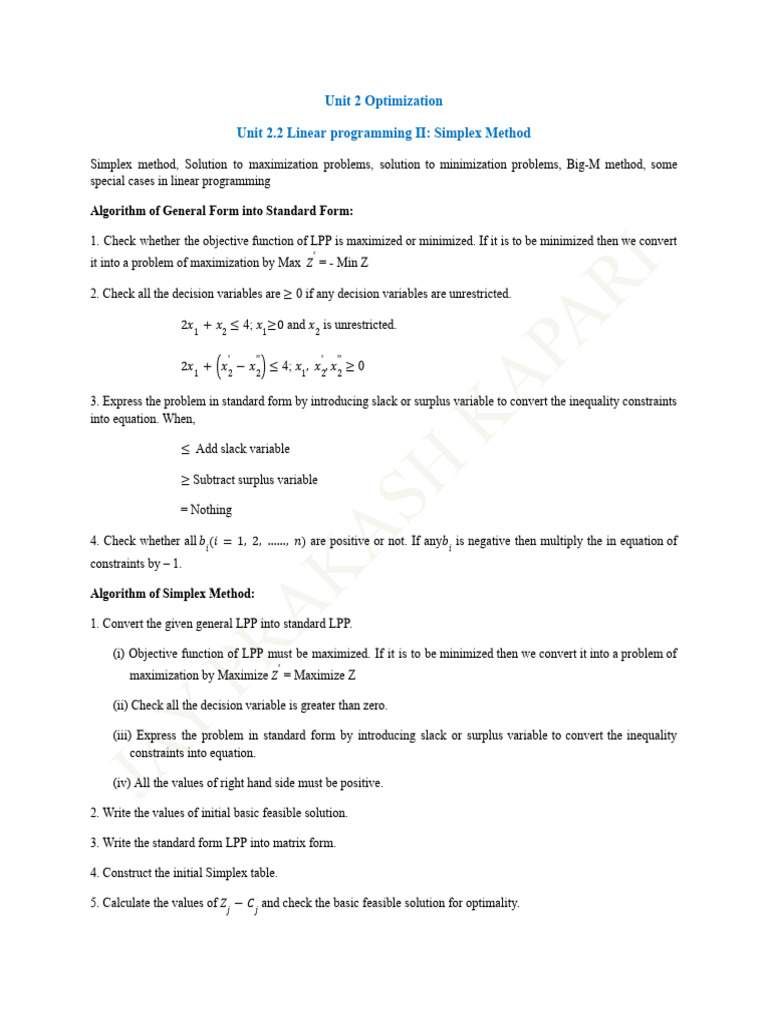 Unit 2.2 Simplex Method | PDF | Mathematical Optimization | Linear Programming