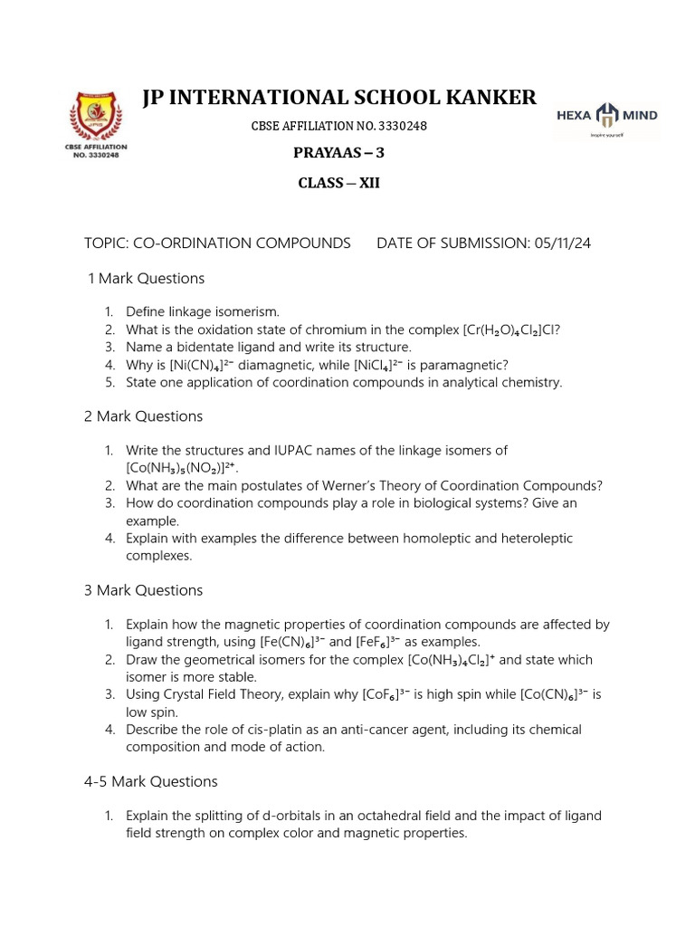 co-ordination pyqs (2) 26th october | PDF | Coordination Complex | Ligand