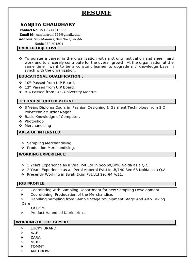 Sanjita Chaudhary Resume Summary | PDF