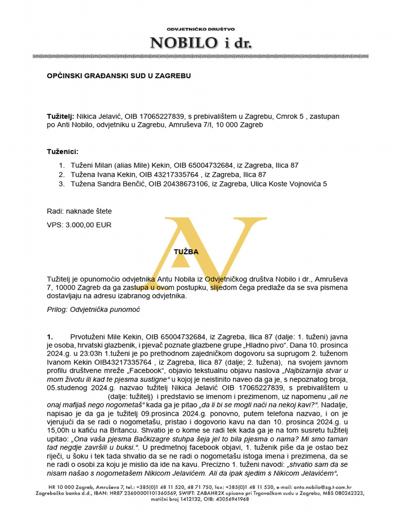 Podnesak OGS ZG Pn-2678-2024-1 od 31.12.2024. - Tužba | PDF