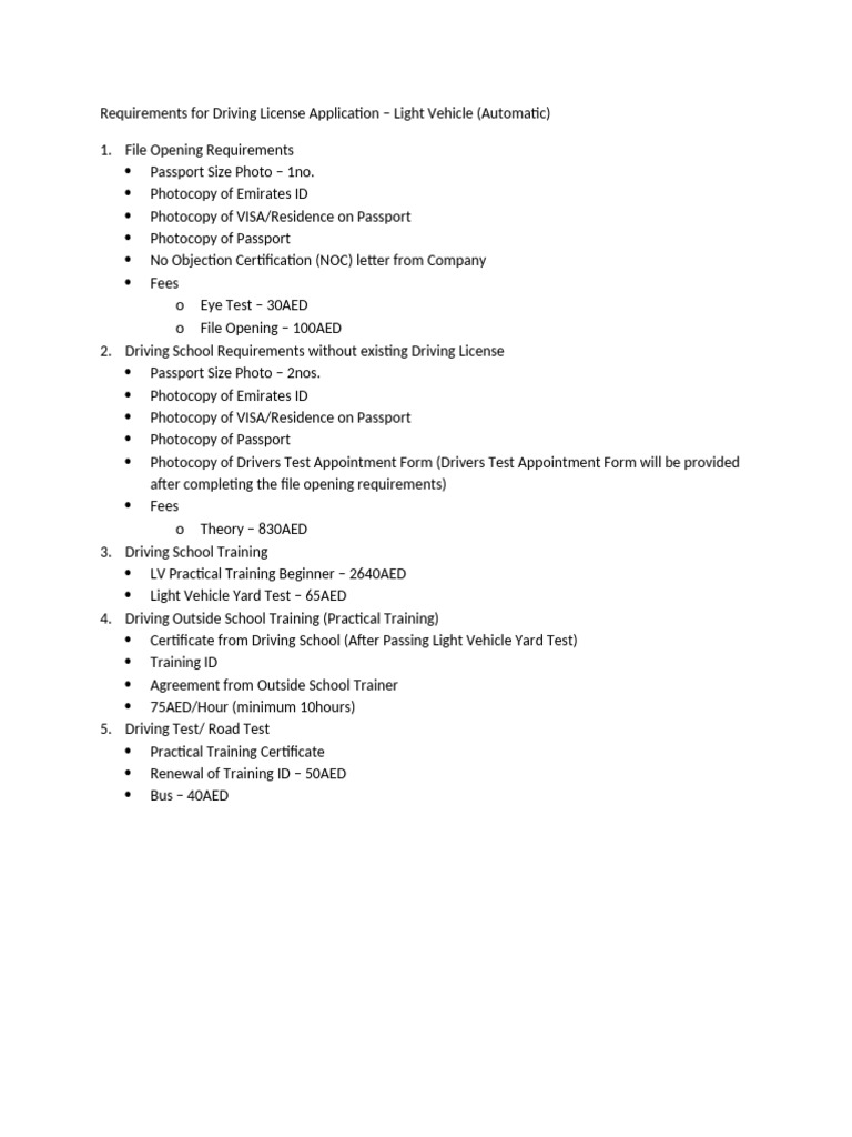 Requirements For Driving License Application | PDF