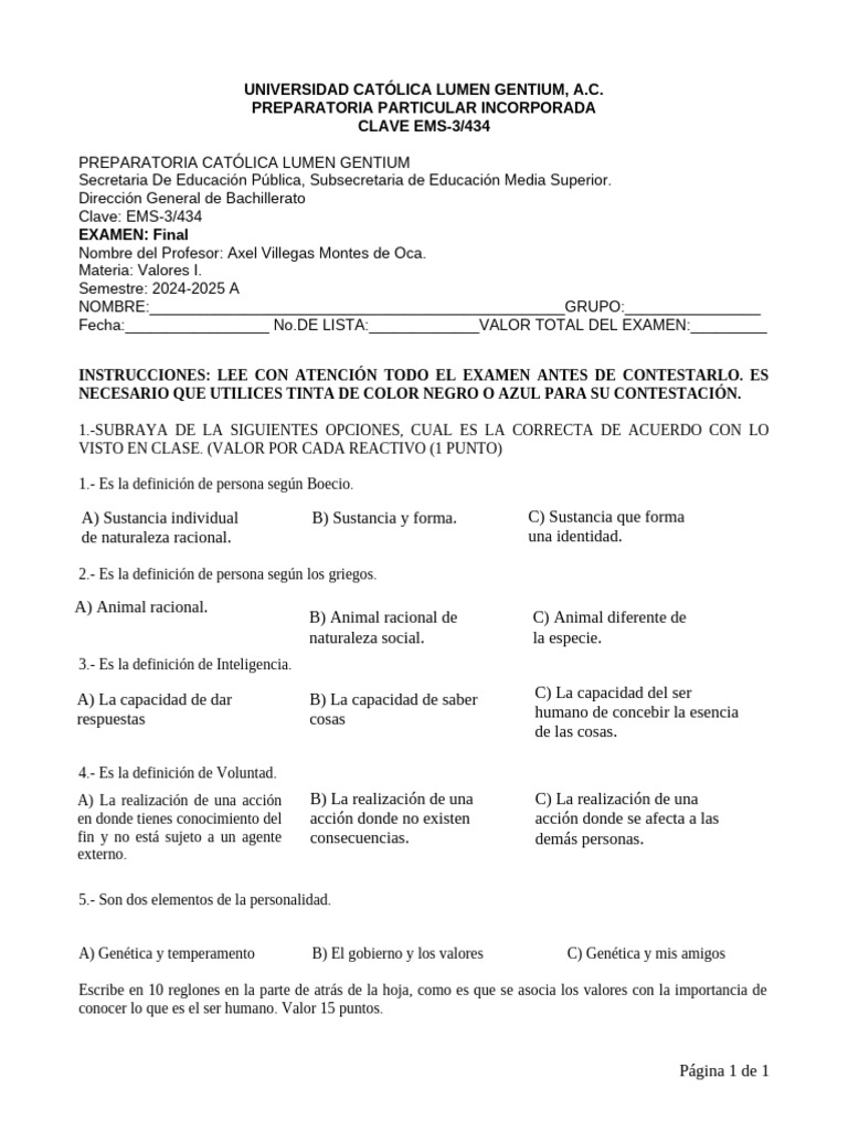 Examen Final Prepa 2024-2025 Semetre A | PDF