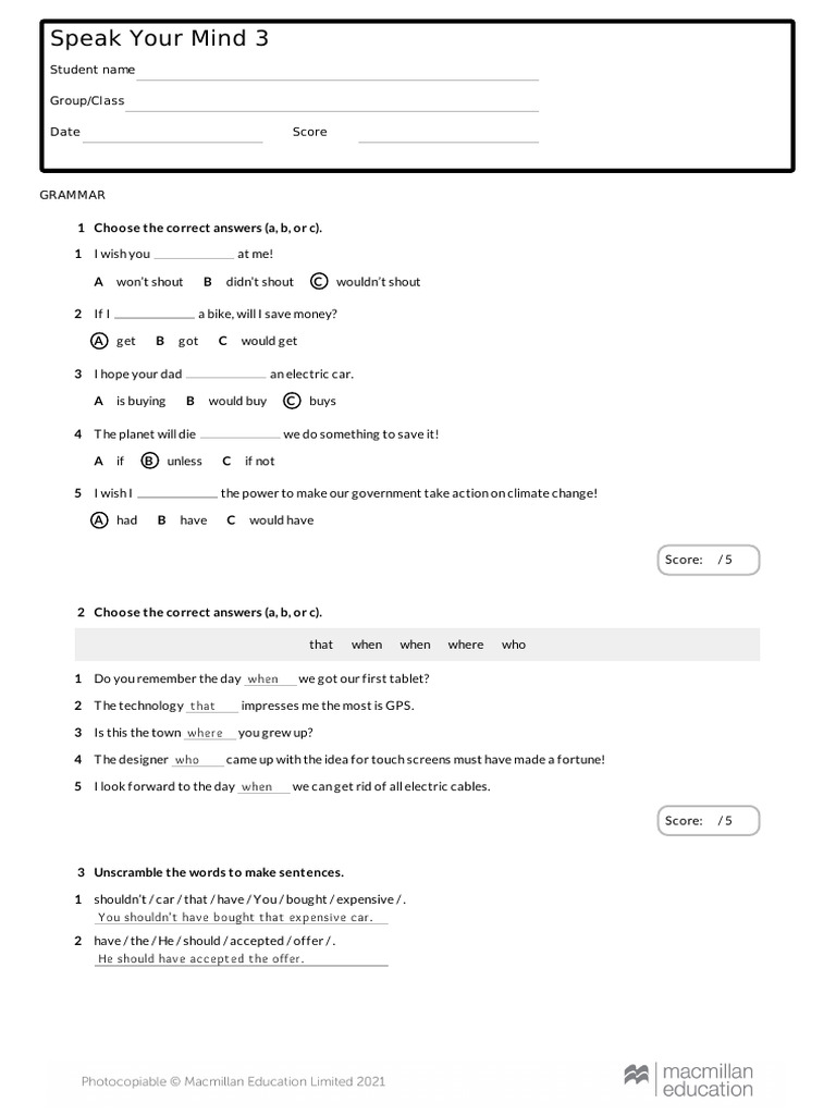 EII 3 Final Review Unit 5-10 Grammar Answer Key | PDF | Linguistics