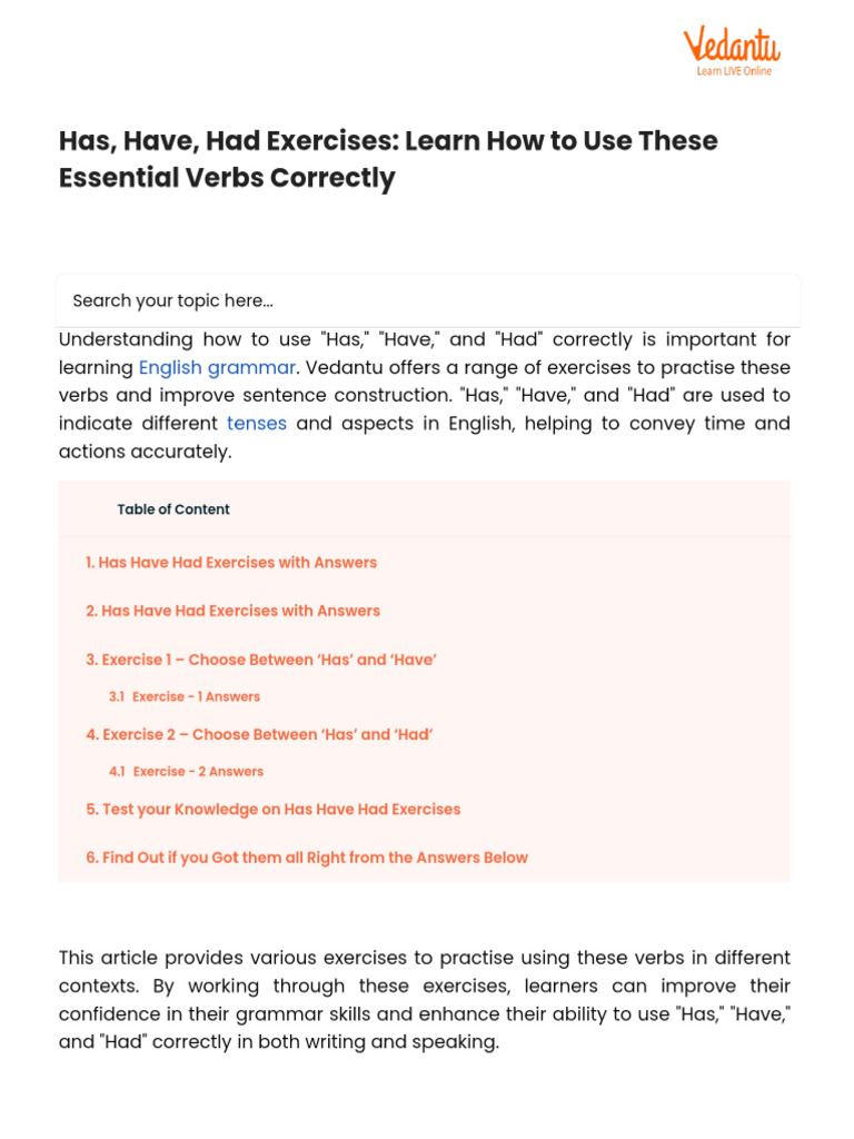 Has, Have, Had Exercises - Learn How To Use These Essential Verbs ...