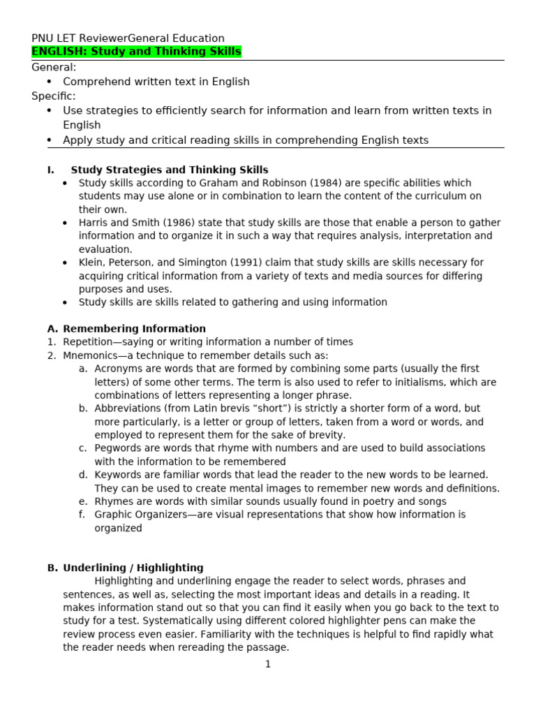 PNU-GENED-REVIEWER | PDF | Adverb | Study Skills