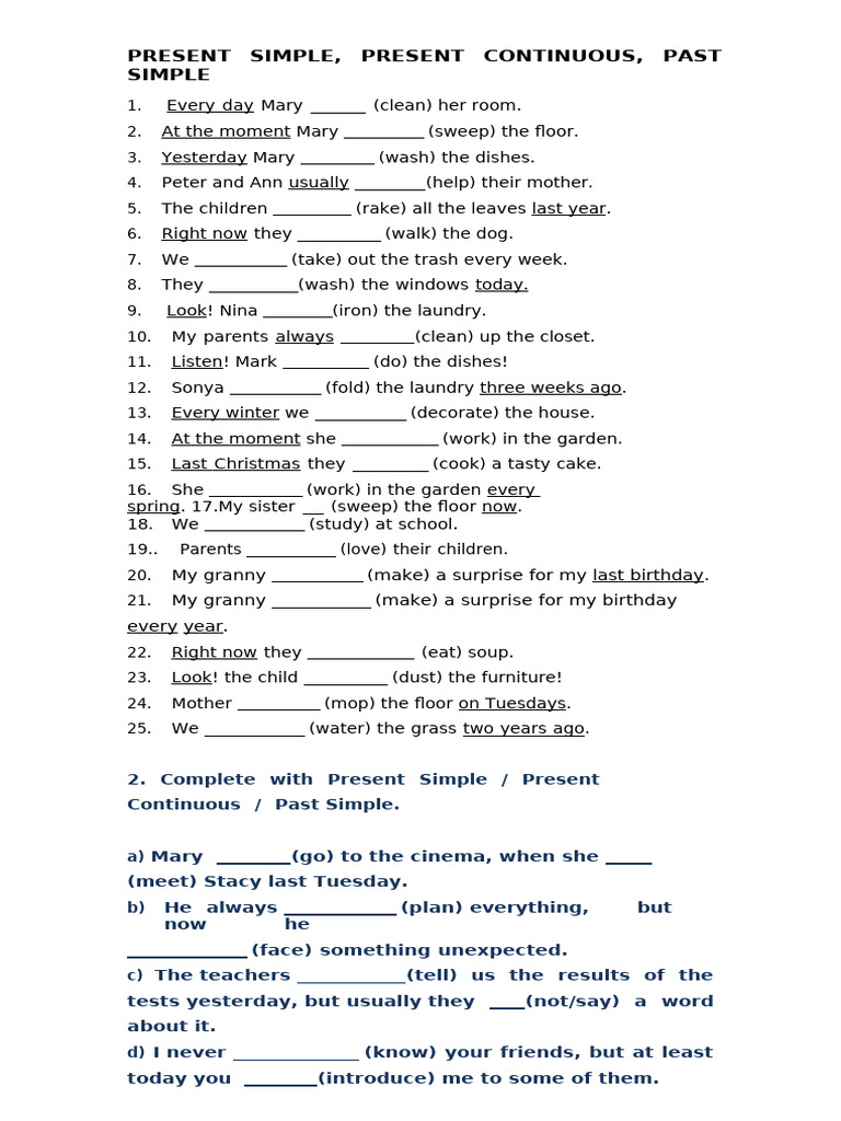 Present Simple Present Continuous and Past Simple Exercises | PDF