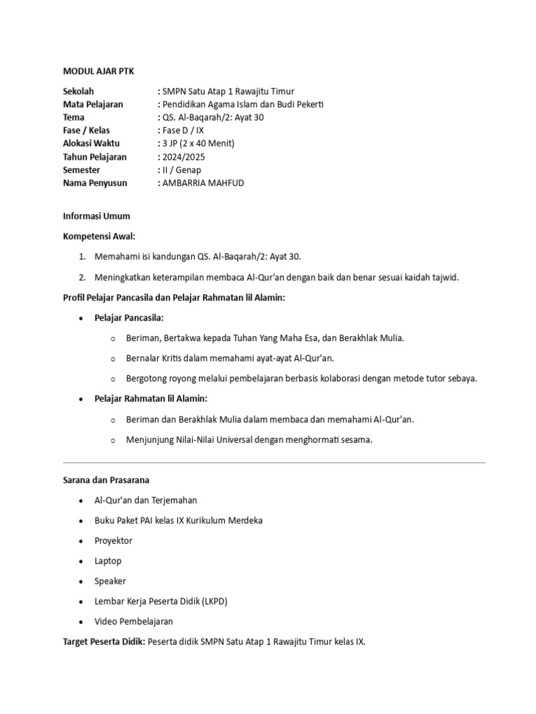 Modul Ajar PTK PBL | PDF