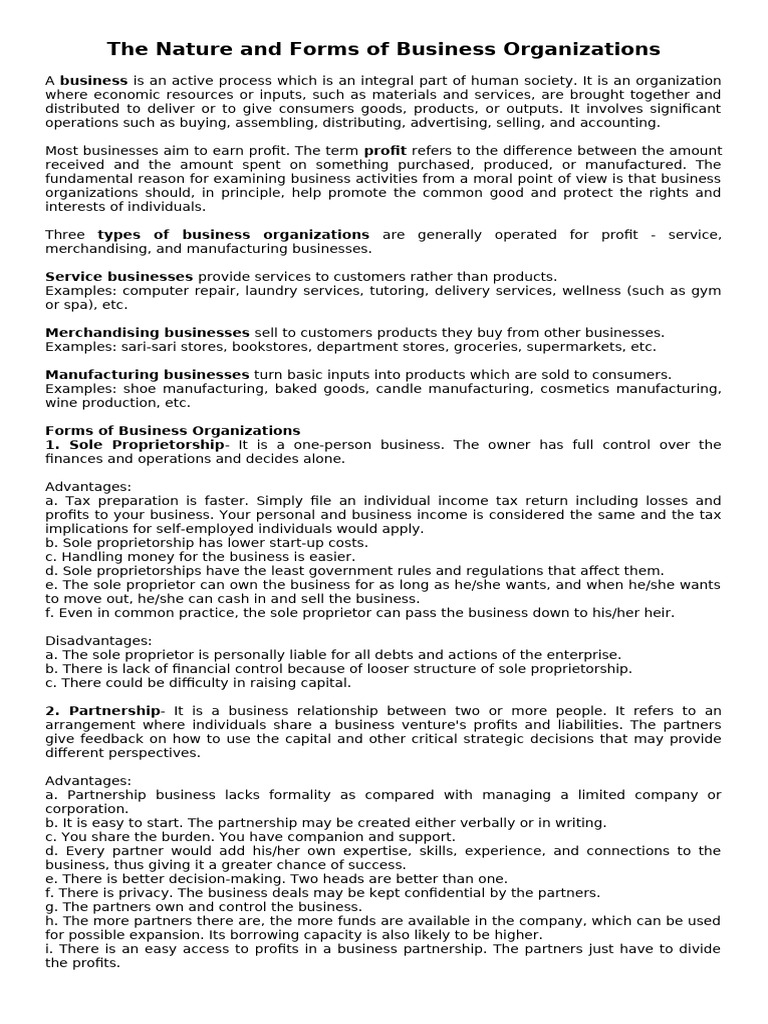 Lesson-1-The-Nature-and-Forms-of-Business-Organizations | PDF ...