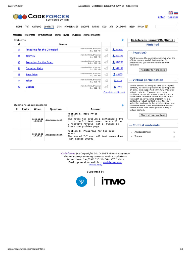 Dashboard - Codeforces Round 995 (Div. 3) - Codeforces | PDF | Computer Architecture | Computer ...