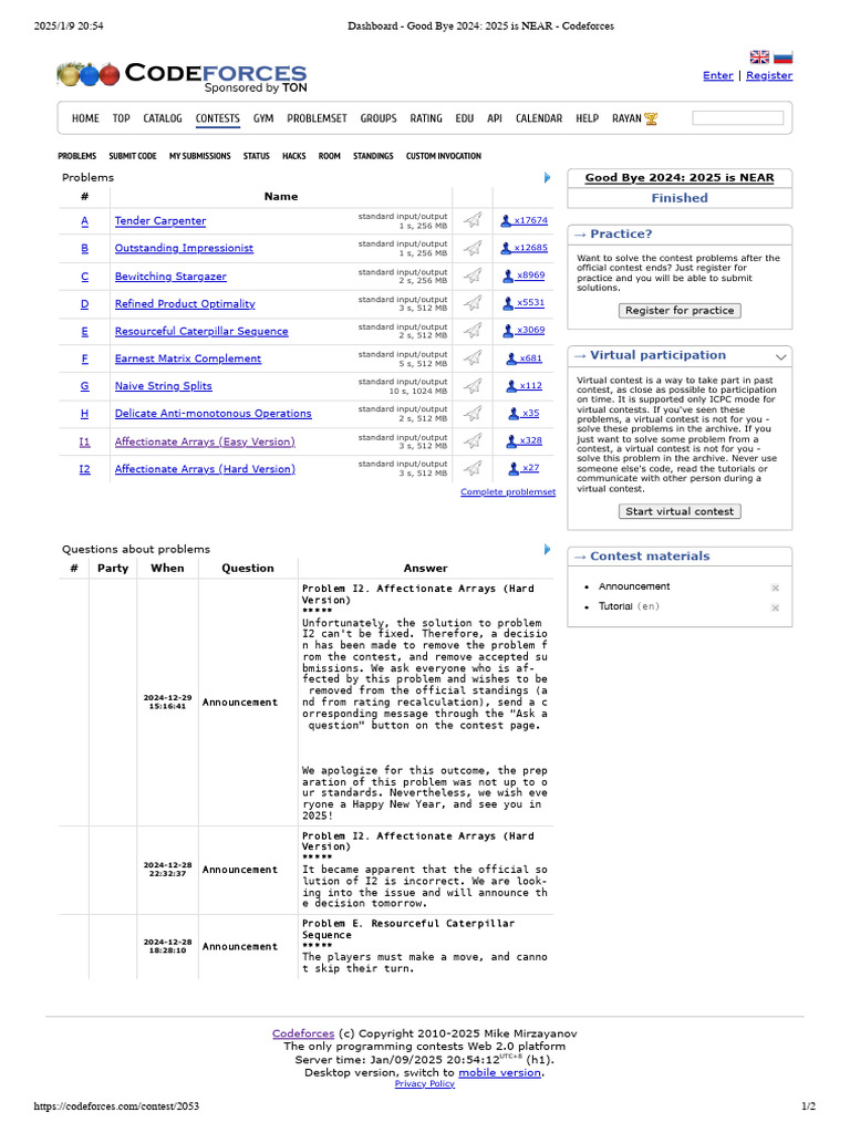 Dashboard - Good Bye 2024 - 2025 Is NEAR - Codeforces | PDF | Computer Engineering | Computer ...
