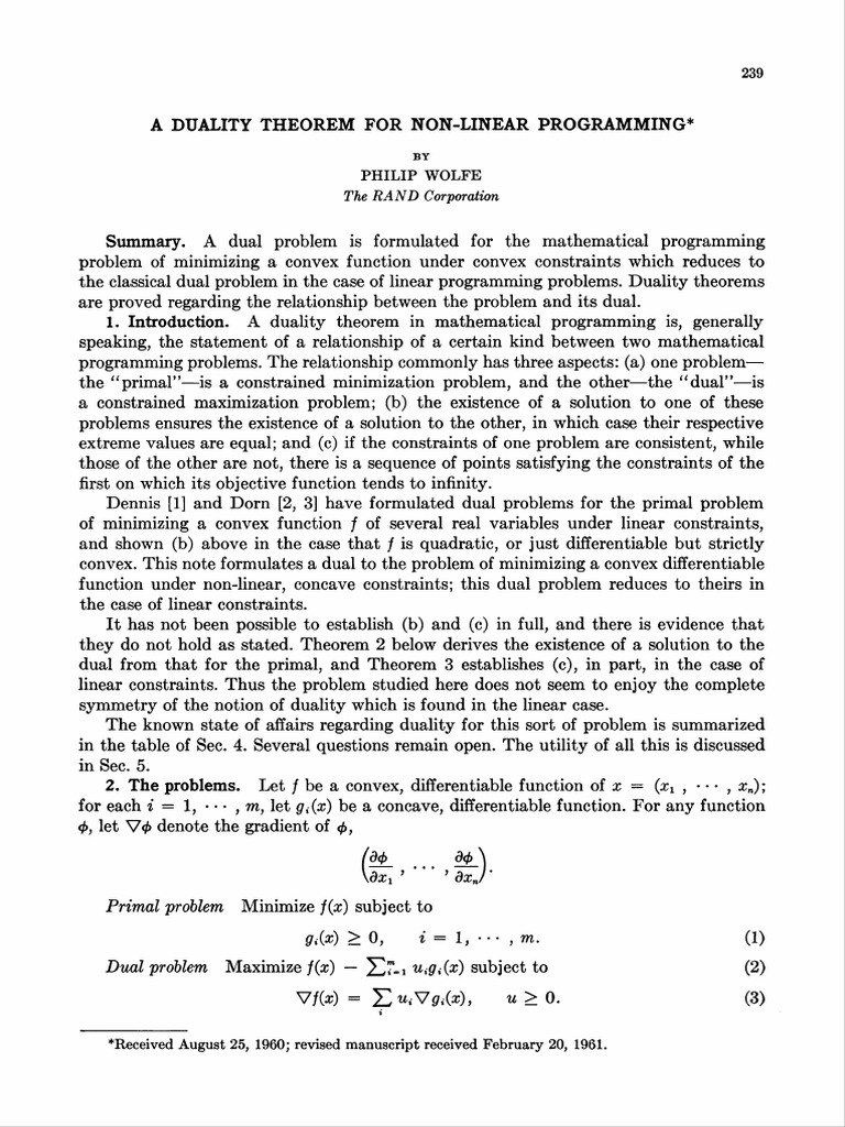 A Duality Theorem For Non-Linear Programming : FD - D | PDF | Systems Analysis | Mathematical ...