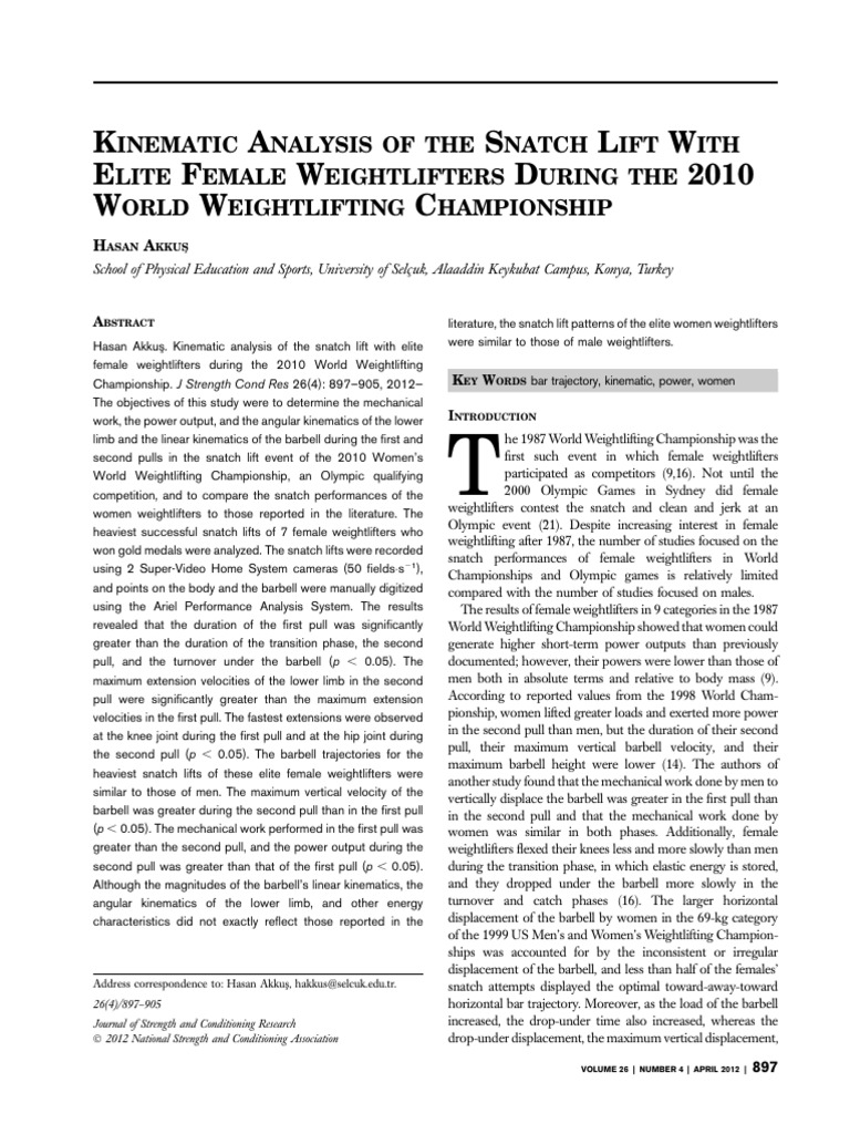Kinematic Analysis of The Snatch Lift With Elite.3 | PDF | Anatomical Terms Of Motion | Kinematics