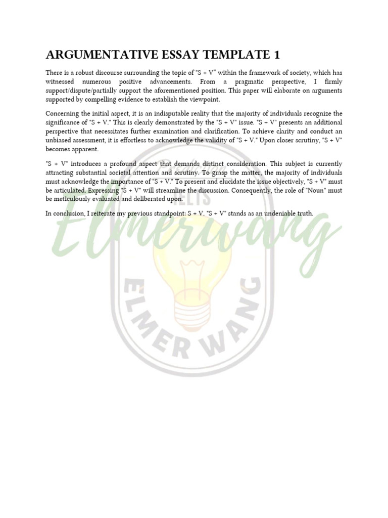 Argumentative Essay Template | PDF | Truth | Evaluation