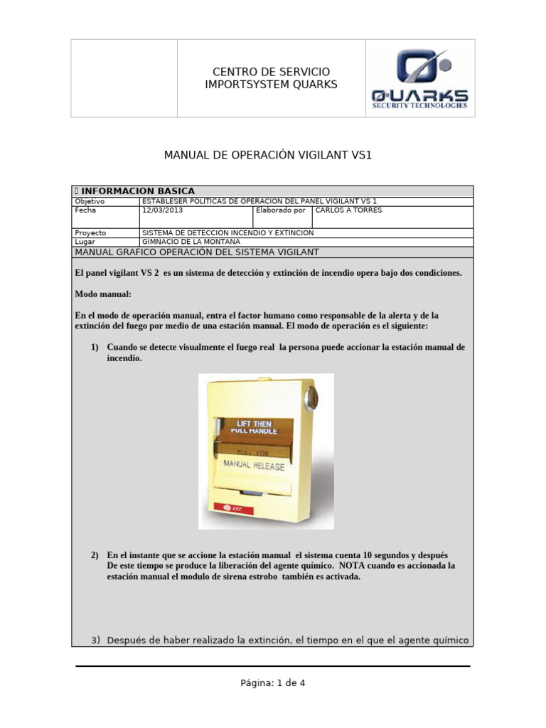 Manual de Operación Vigilant VS1 | PDF