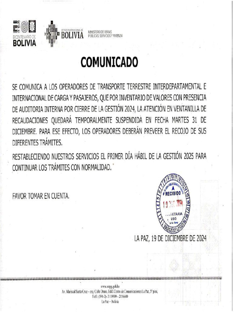 Comunicado Recaudaciones | PDF