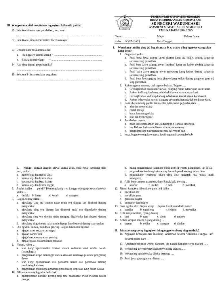 Sas B.jawa Kelas 4 | PDF