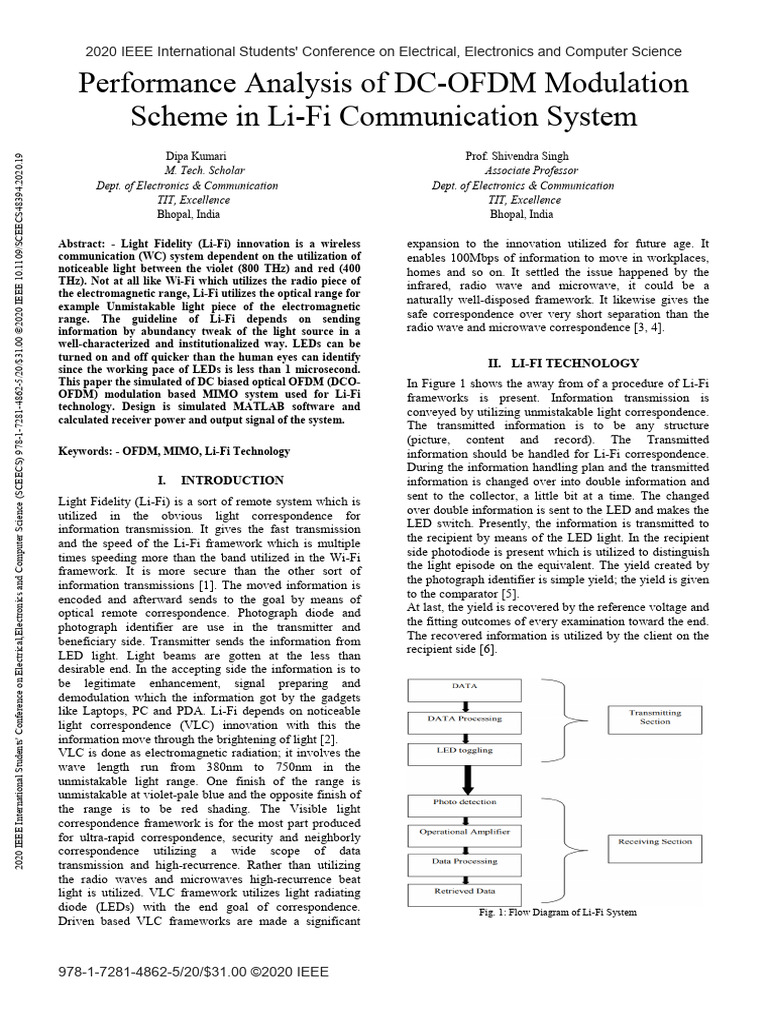 Performance Analysis Of Dc Ofdm Modulation Scheme In Li Fi