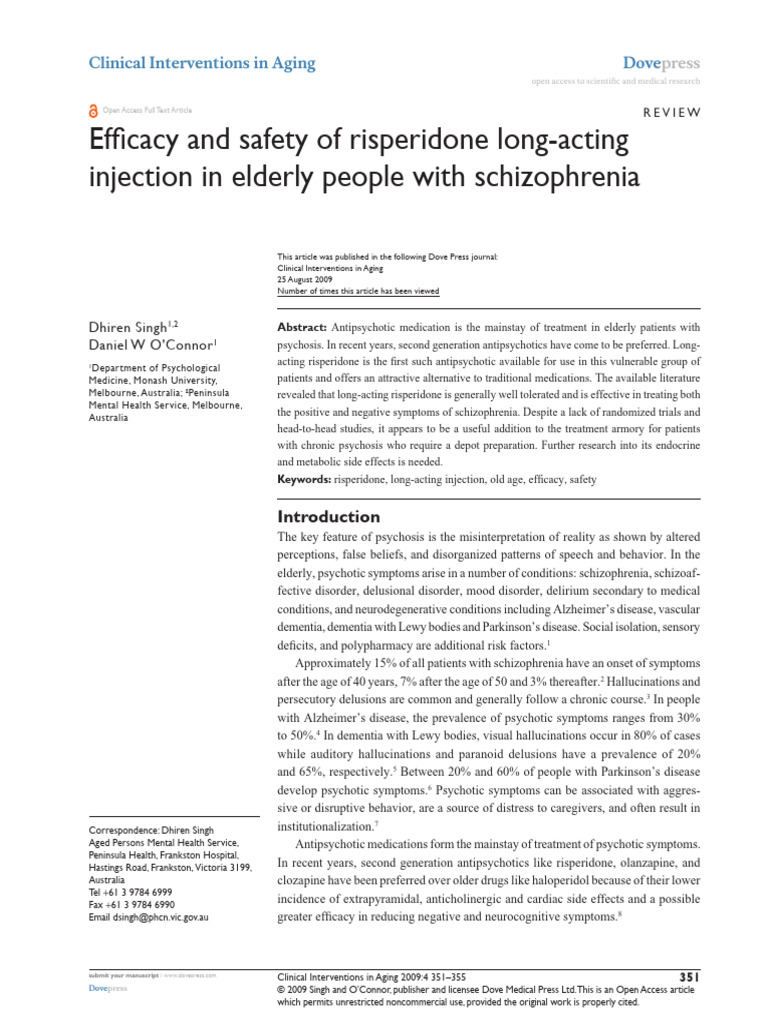 Risperidone Injection for Elderly Schizophrenia | PDF | Risperidone ...