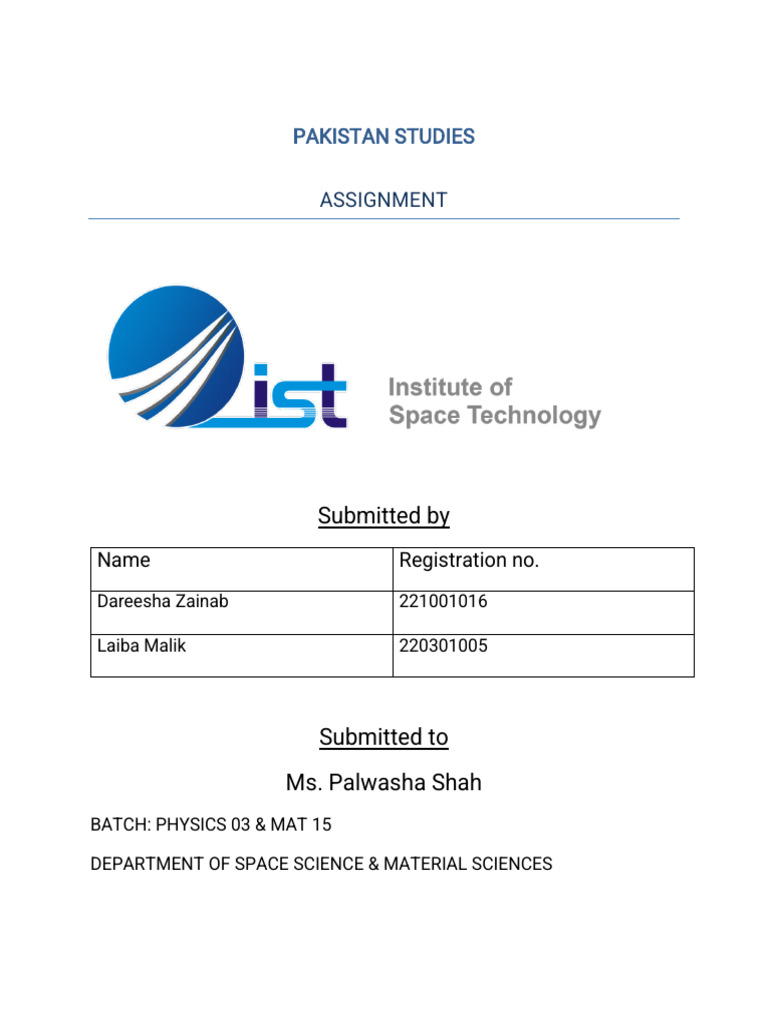Pakistan Studies Assignment | PDF