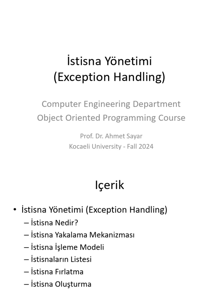 Java Istisna Yonetimi Fall2024 Pylş | PDF