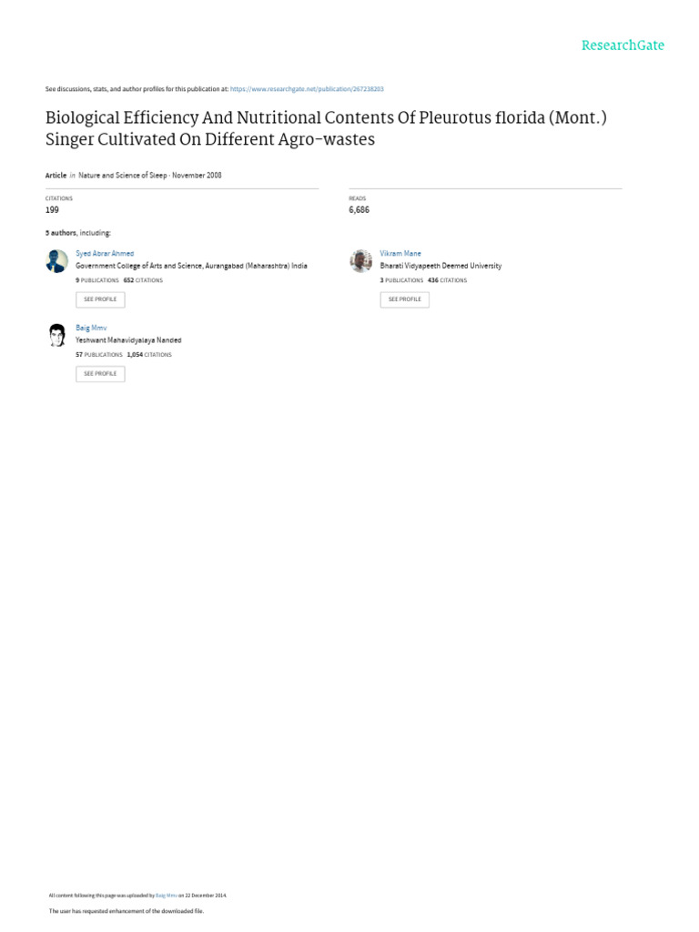 Abrar 2008 Biological Efficiency and Nutritional Contents of | PDF ...