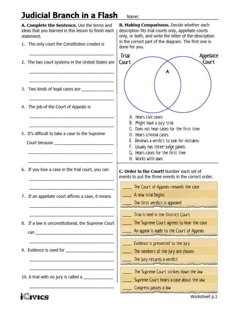 Judicial System Basics Worksheet | PDF | Appellate Court | Judiciaries